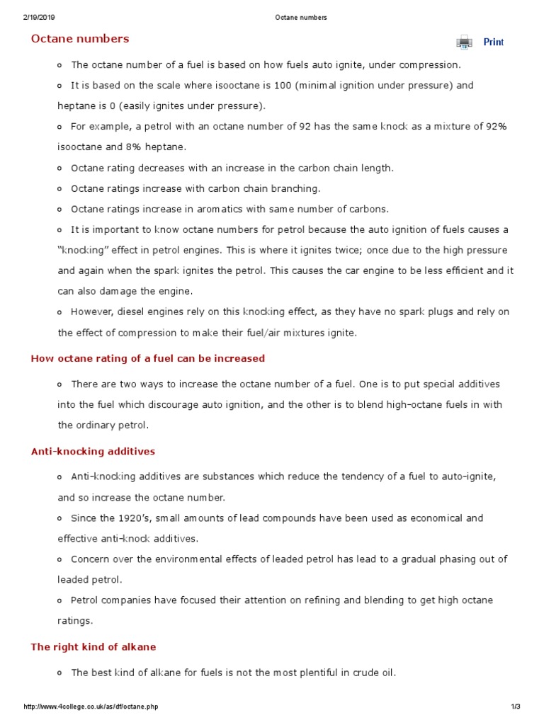 Octane Numbers PDF | PDF | Cracking (Chemistry) | Gasoline
