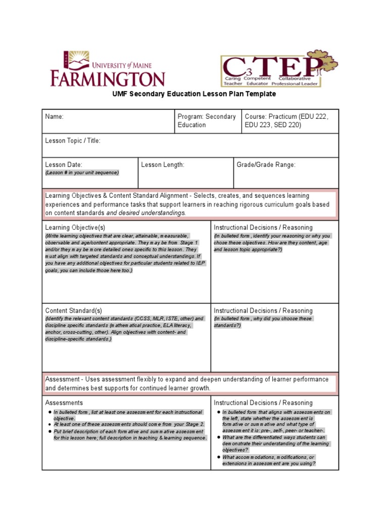 Secondary Practicum Lesson Plan Template | PDF | Educational Assessment | Learning