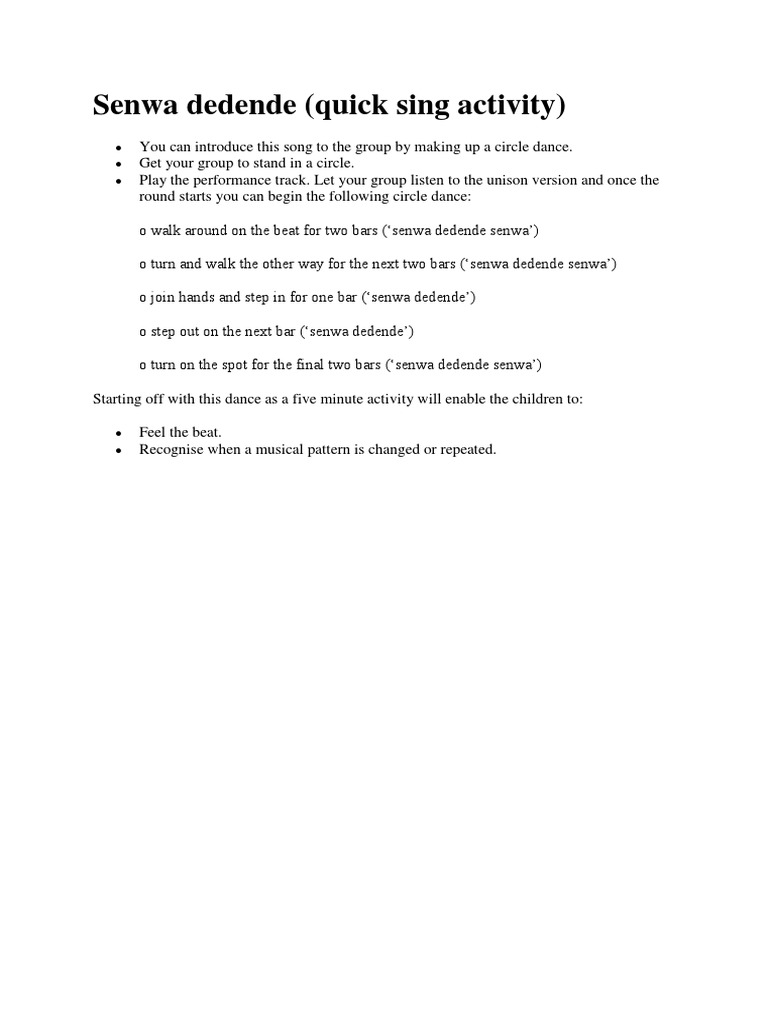 Senwa Dedende Quick Sing Activity | PDF