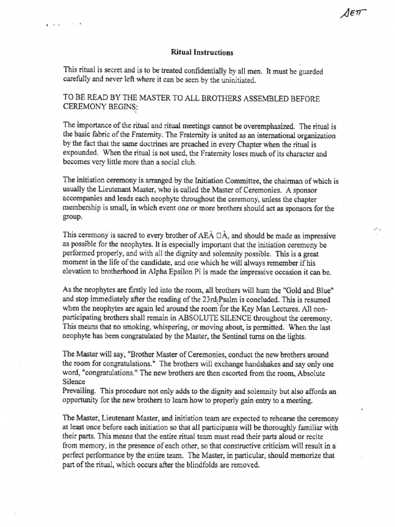 Secret Ritual of Alpha Epsilon Pi Fraternity PDF | PDF