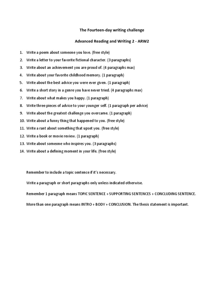 Fourteen Day Writing Challenge | PDF