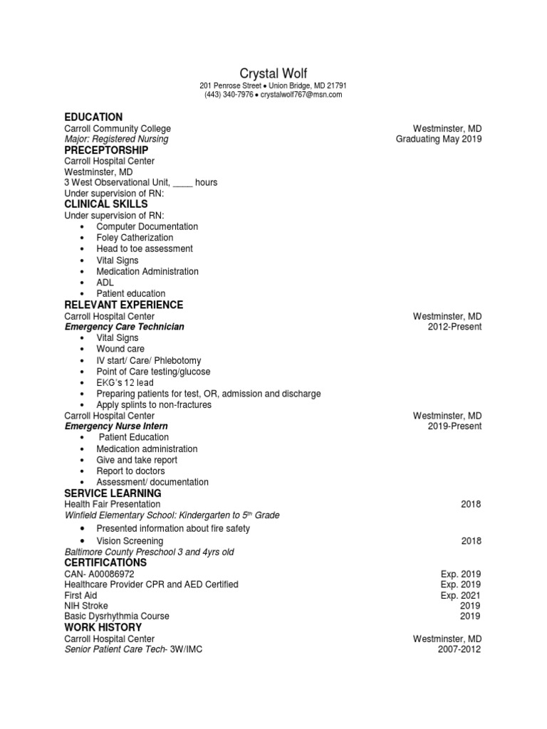 Crystal Wolf Resume April 2019 | PDF | Health Care | Nursing