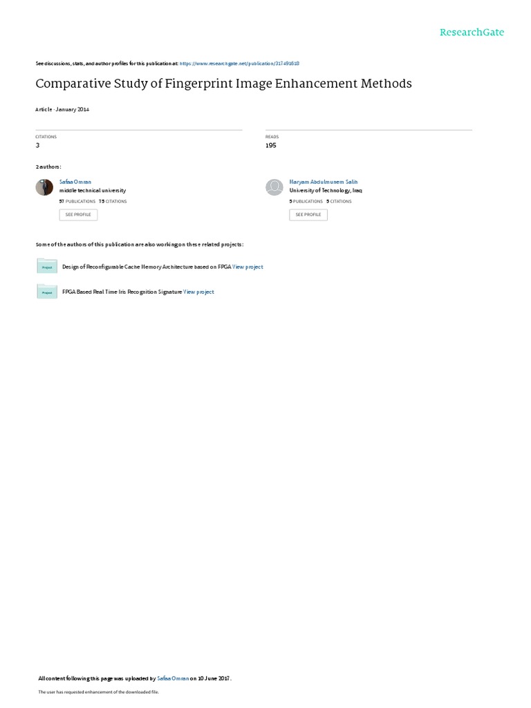Comparative Analysis of Three Fingerprint Image Enhancement Methods for ...