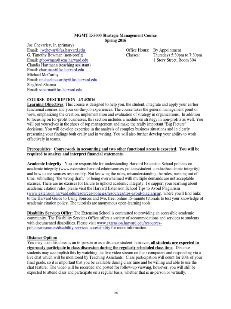 Syllabus Harvard | PDF | Academic Integrity | Strategic Management