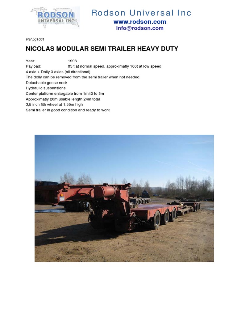 Rodson Universal Inc: Nicolas Modular Semi Trailer Heavy Duty | PDF
