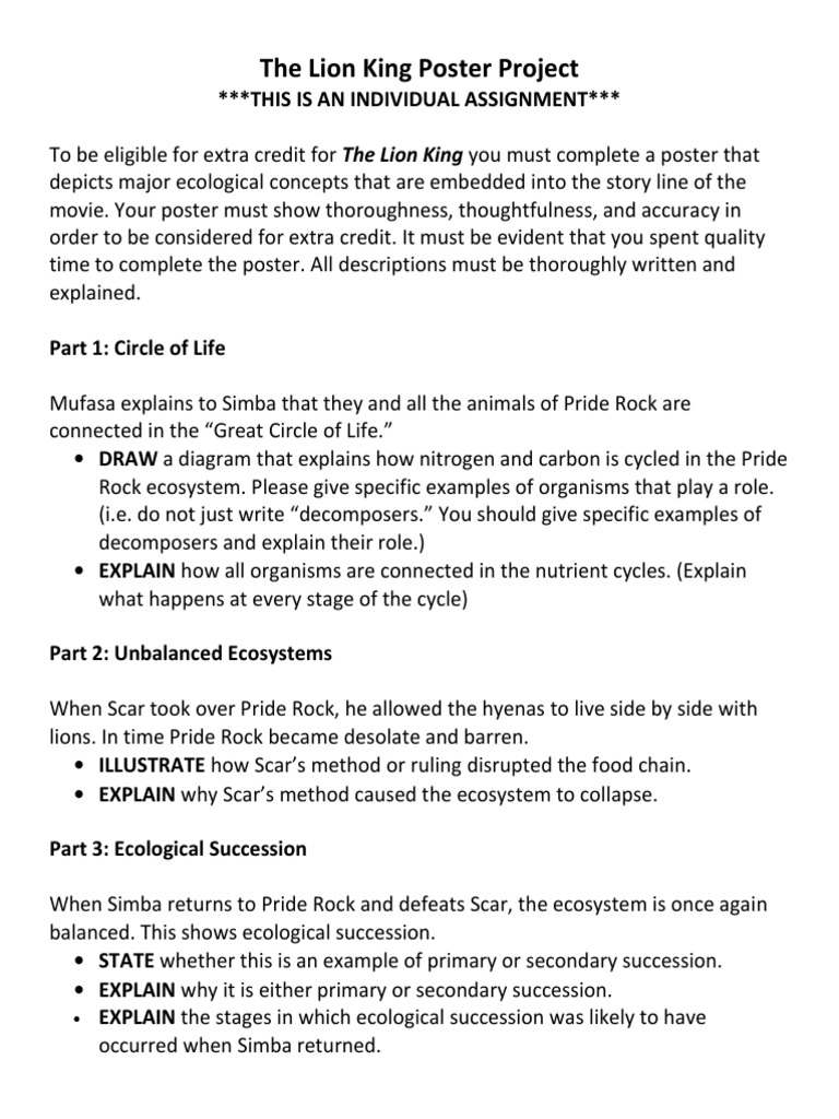 Lion King Ecology Poster Project Guide | PDF