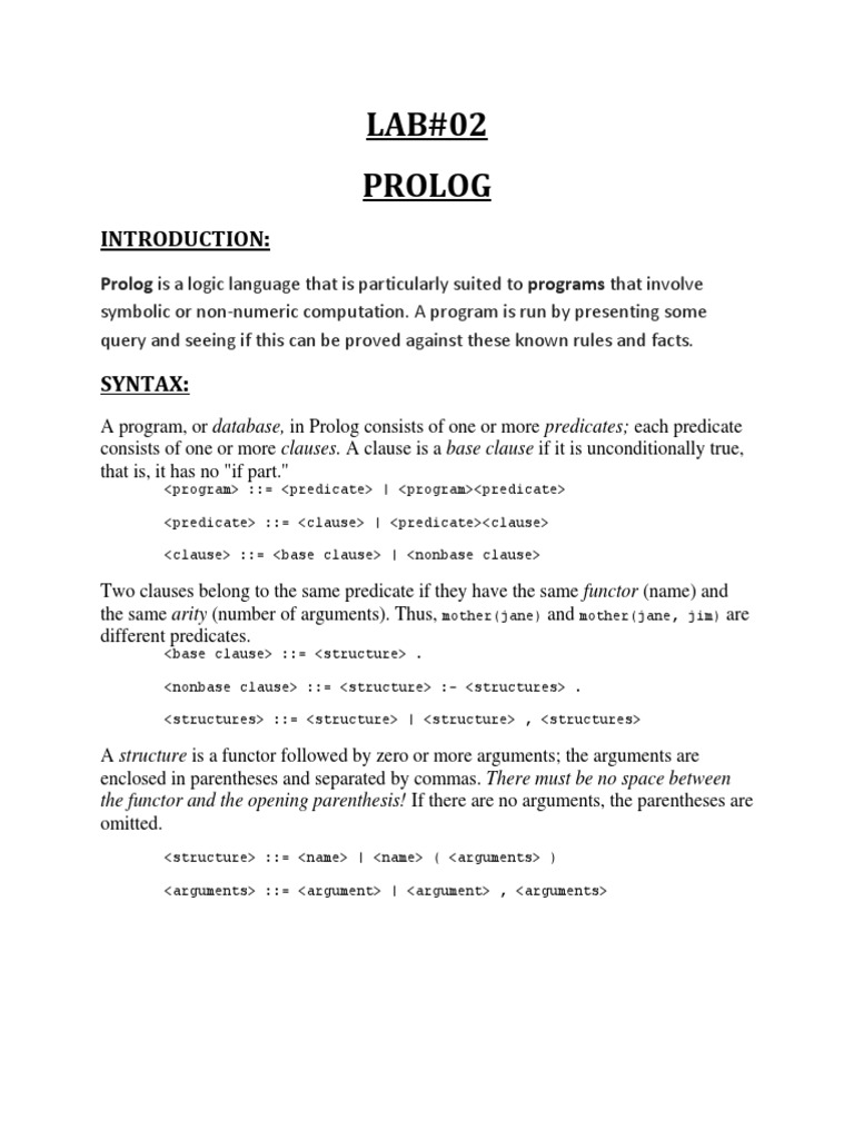 Prolog Syntax and Database Management | PDF