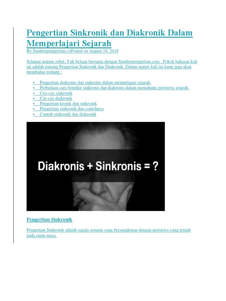 Pengertian Sinkronik Dan Diakronik Dalam Memperlajari Sejarah | PDF