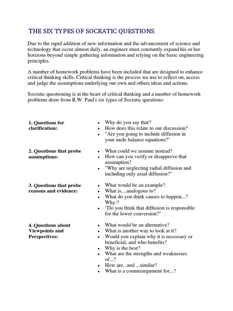 The Six Types of Socratic Questions | PDF | Critical Thinking ...