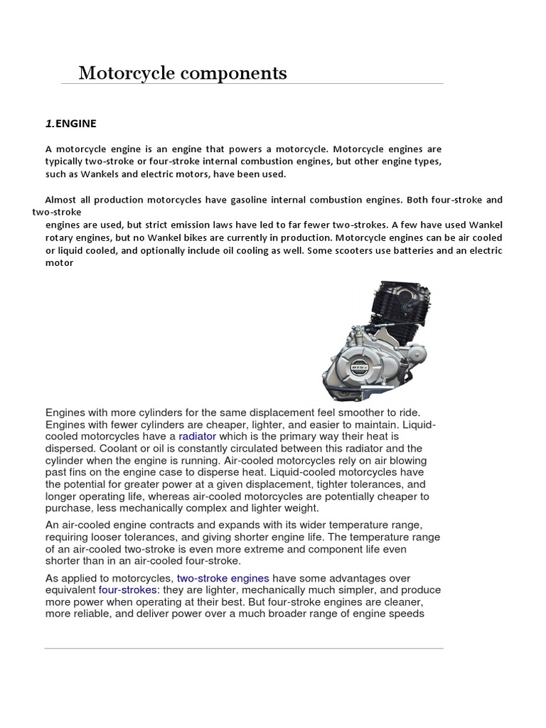 Motorcycle Components: 1.engine | PDF | Transmission (Mechanics) | Clutch