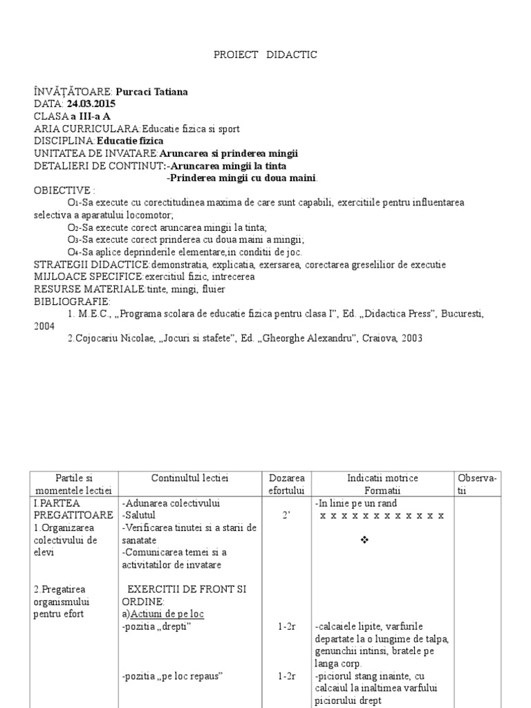 Proiectdidactic Sport | PDF