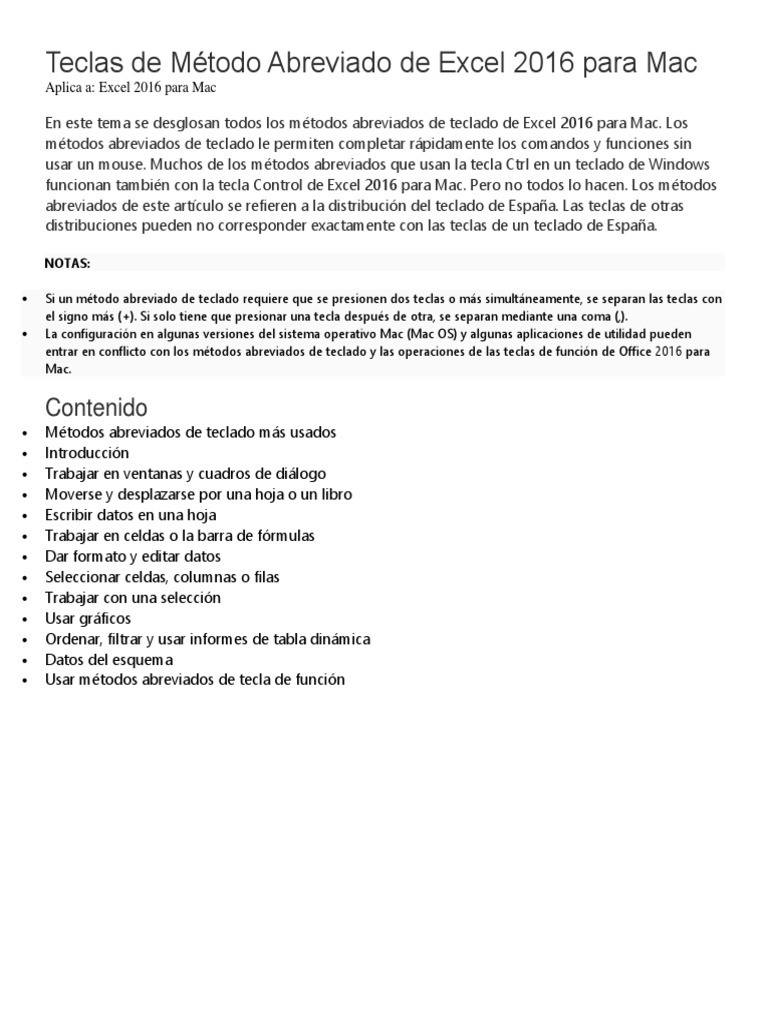 Atajos de Teclado en Excel para Mac | PDF | Microsoft Excel | Mac OS