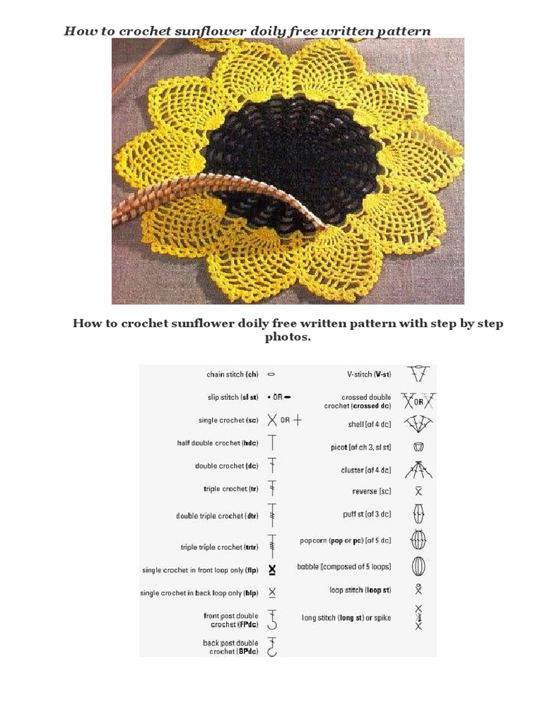 How To Crochet Sunflower Doily Free Written Pattern | PDF | Crochet ...