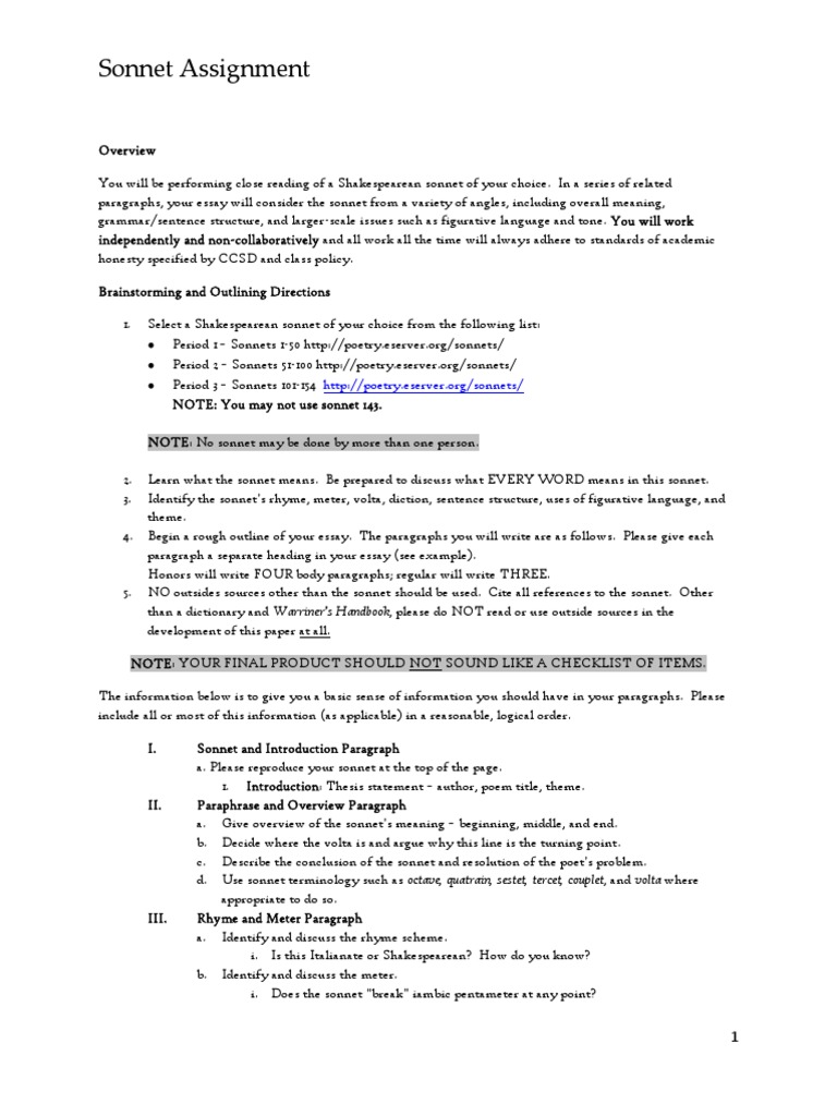 Shakespearean Sonnet Analysis Assignment | PDF | Sonnets | Poetry