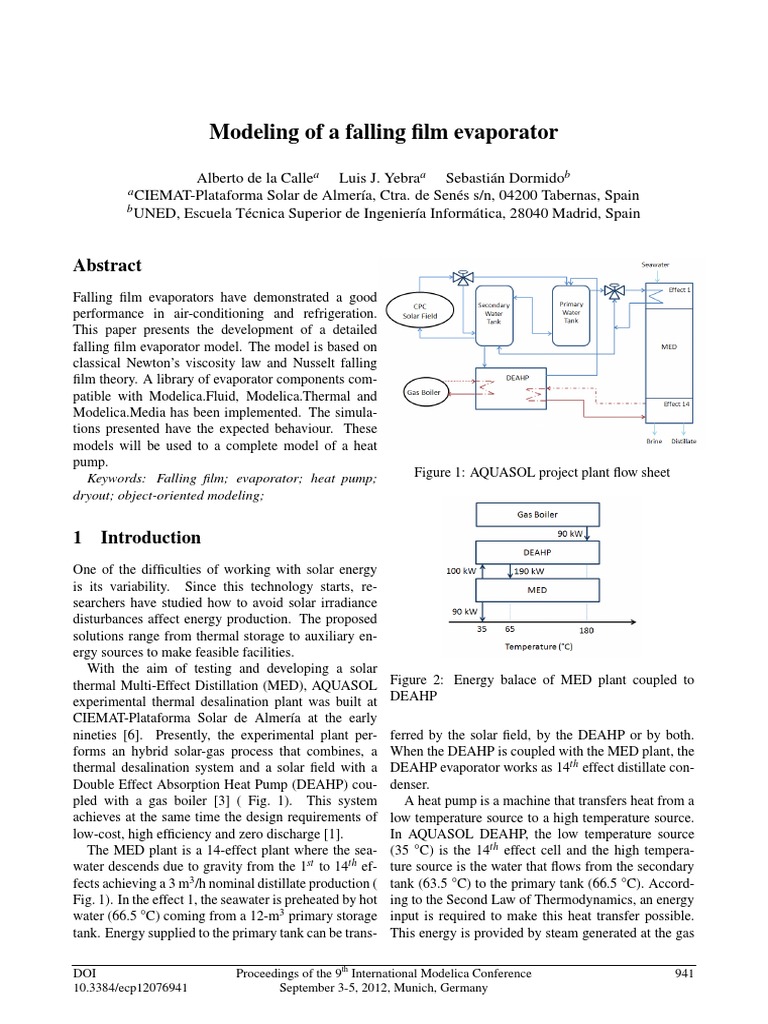 Modeling the Performance of a Falling Film Evaporator: A Study of Heat ...