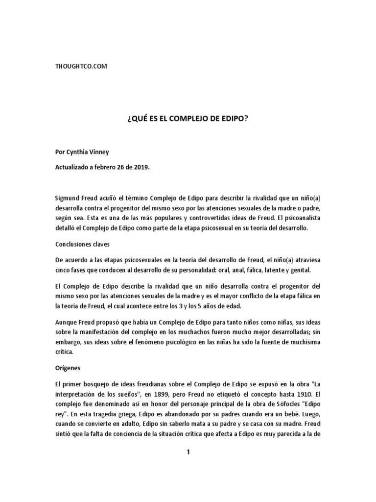 "¿Qué Es El Complejo de Edipo?", Artículo Cuyo Título en Inglés Es ...