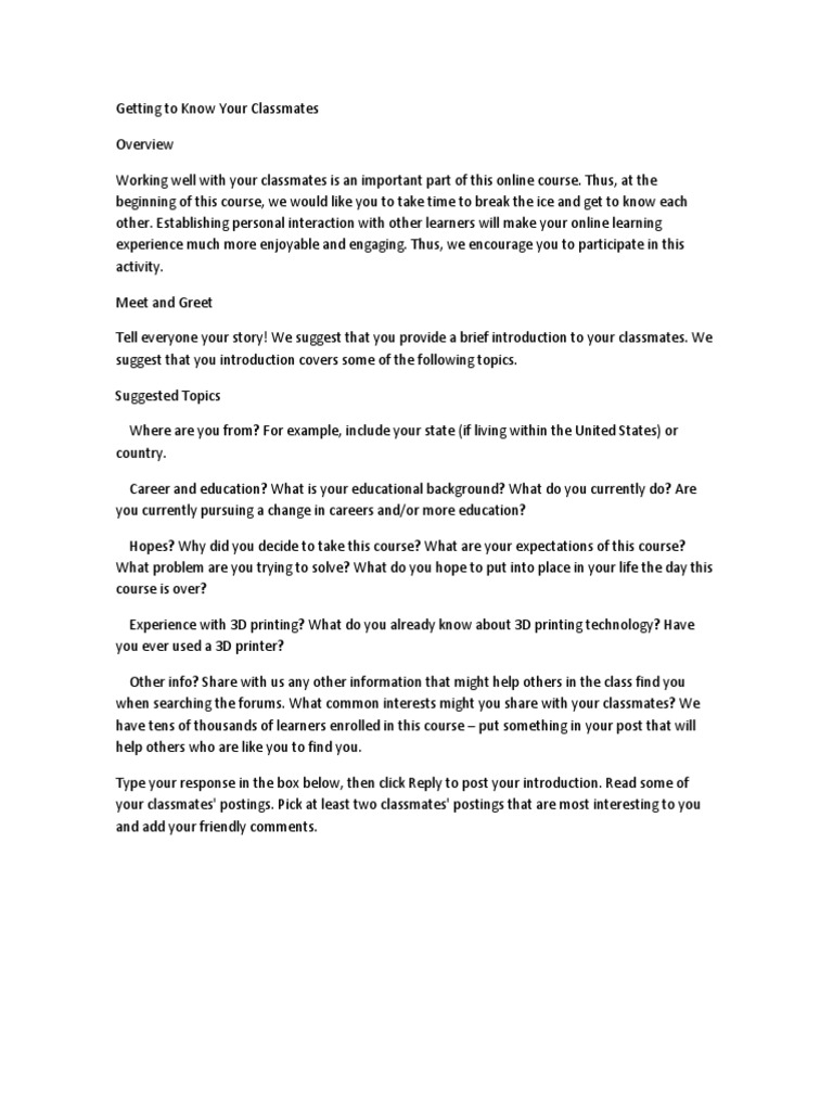 Getting To Know Your Classmates | PDF