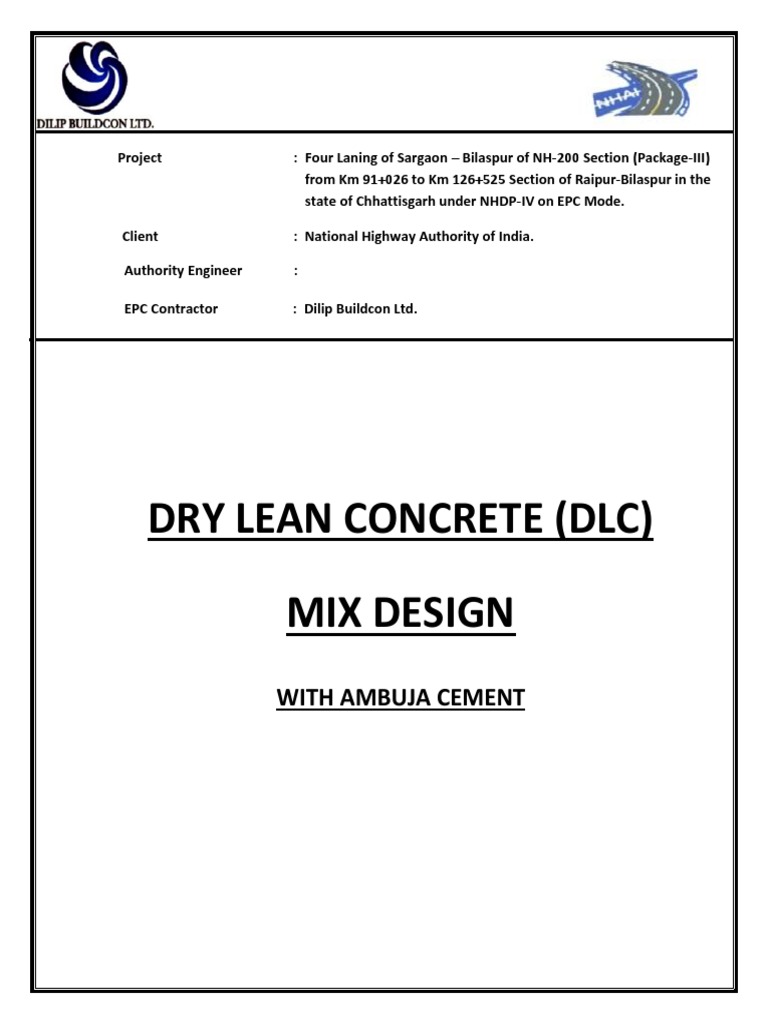 Dry Lean Concrete (DLC) Mix Design: With Ambuja Cement | PDF