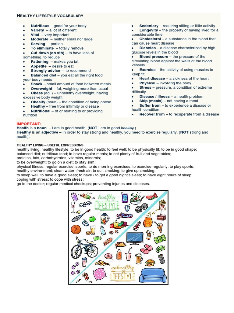 Healthy Lifestyle Vocabulary | PDF | Obesity | Healthy Diet