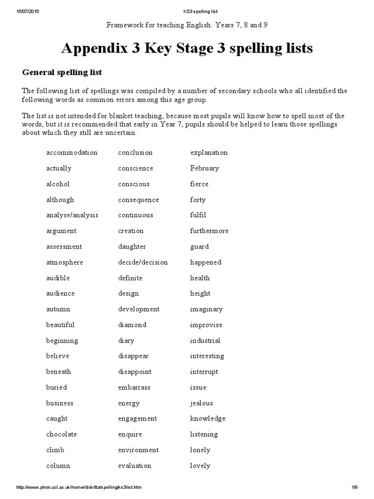 Appendix 3 Key Stage 3 Spelling Lists | PDF | Pilgrimage | Fraction ...