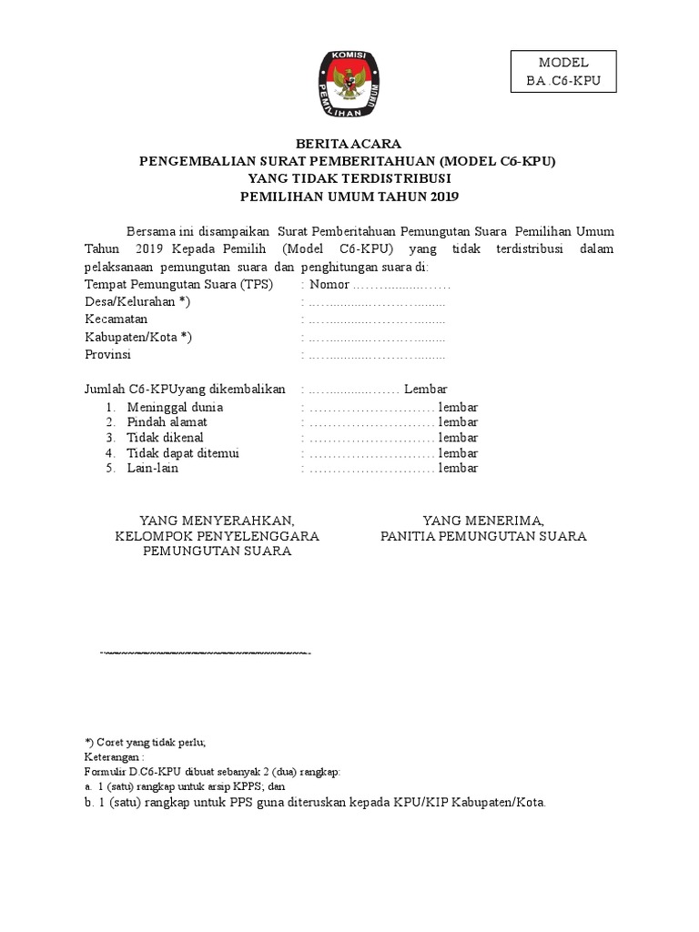 Pengembalian Surat C6-KPU 2019 | PDF