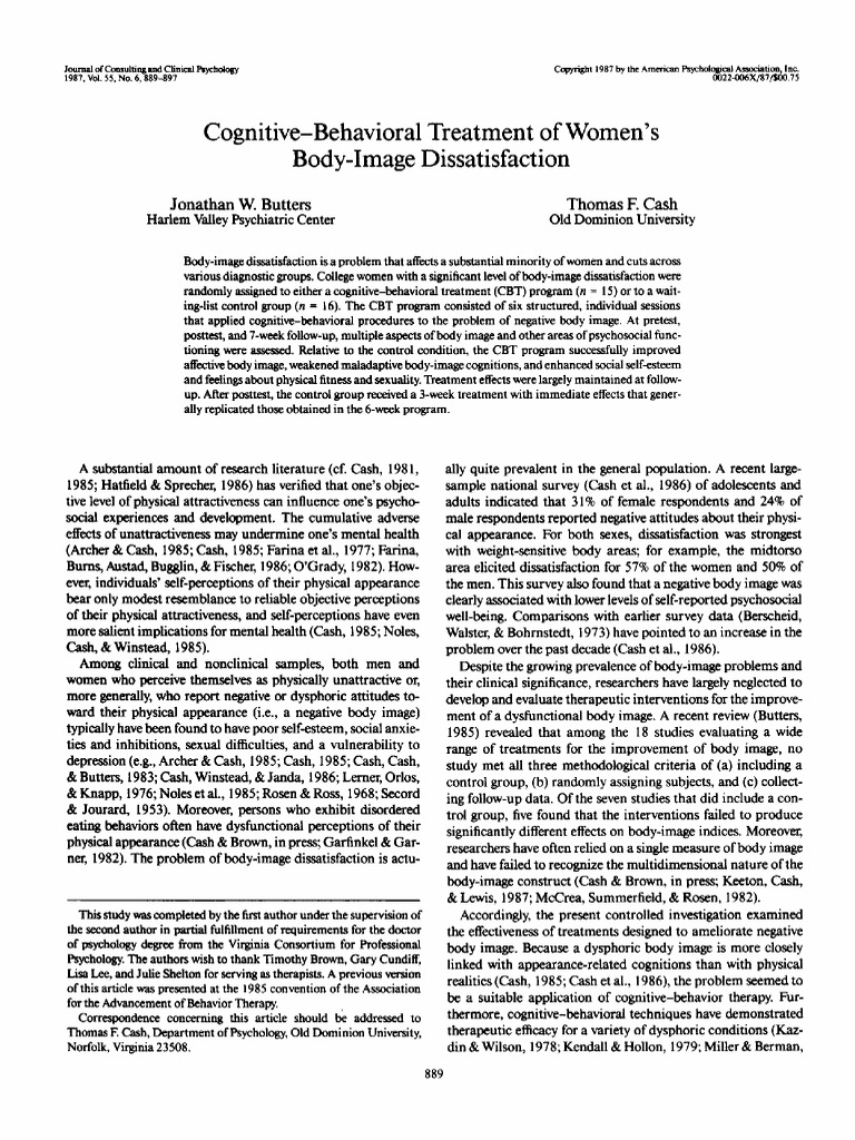 Cognitive-Behavioral Treatment of Women's Body-Image Dissatisfaction ...