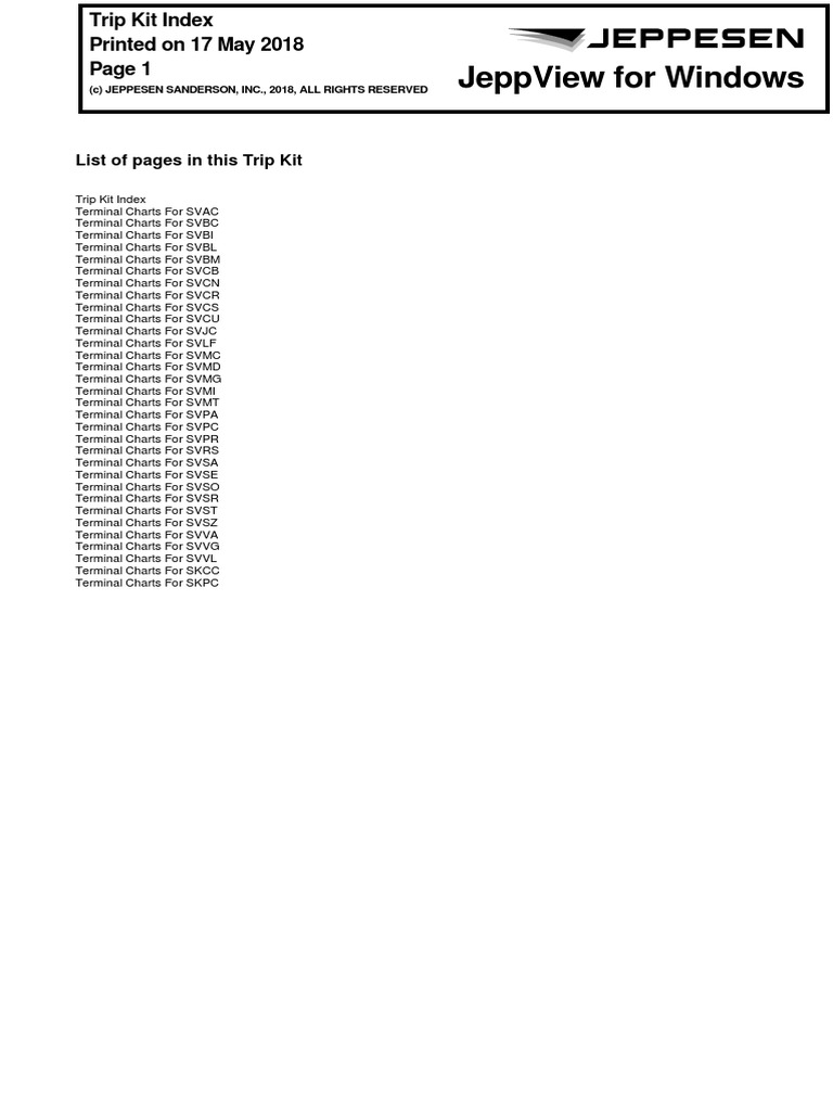 Jeppview For Windows: List of Pages in This Trip Kit | PDF