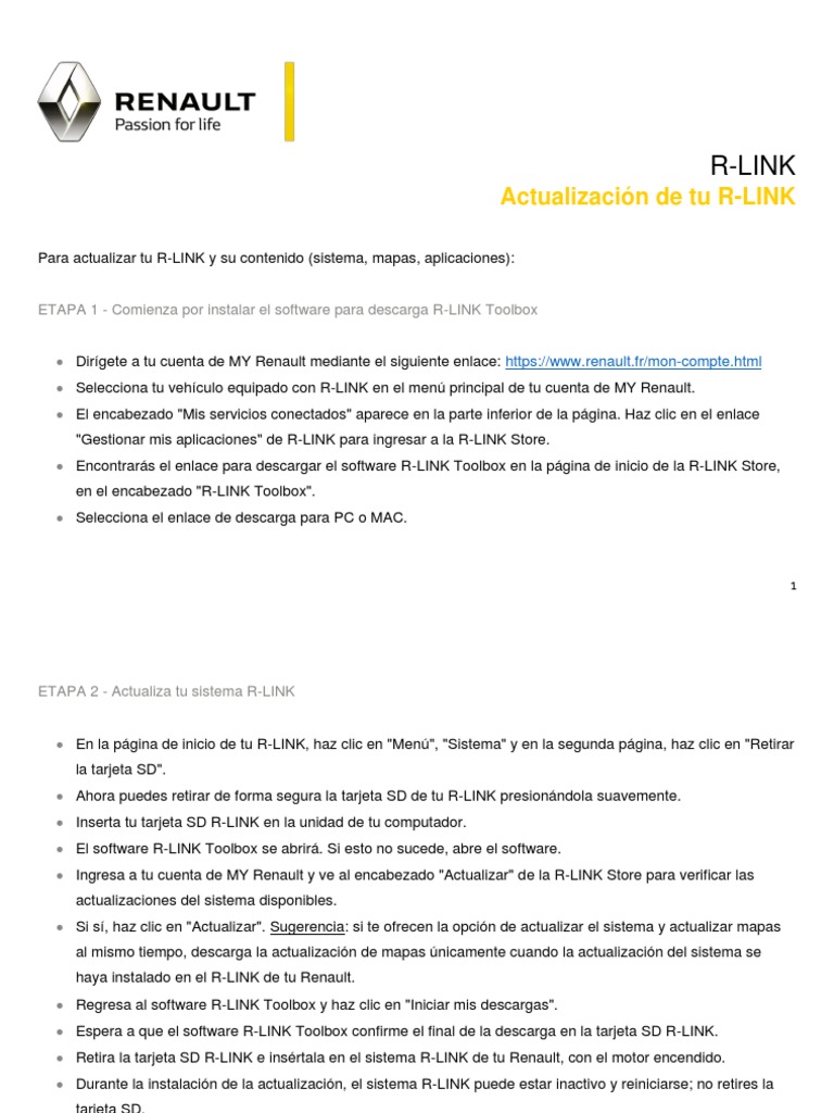 Actualización del R-LINK de Renault | PDF | Software | Tecnología digital