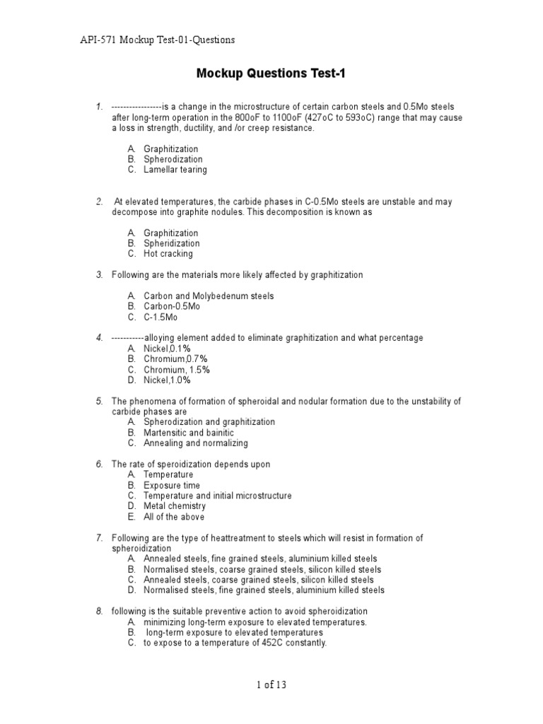 API-571 Mockup Test-01-Questions | PDF | Corrosion | Fracture