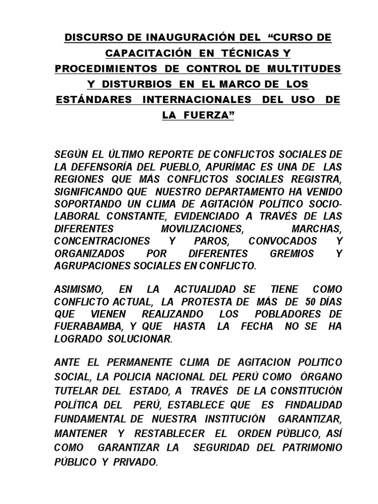 Discurso de Inauguración de Curso Control de Multitudes | PDF | Policía | Esfera pública