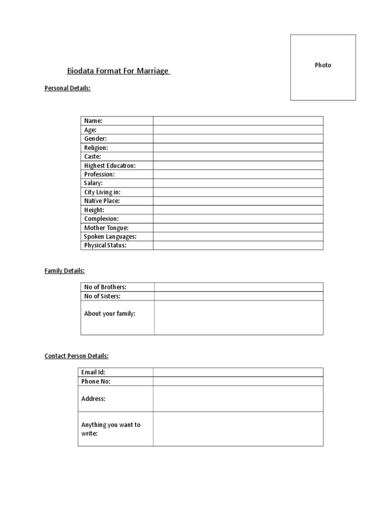 Biodata Format For Marriage | PDF