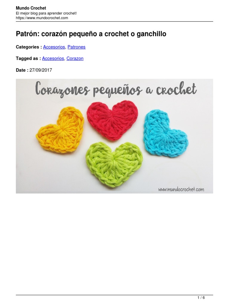 Patron Corazon Pequeno Crochet Ganchillo | Tejer | Obras de arte ...