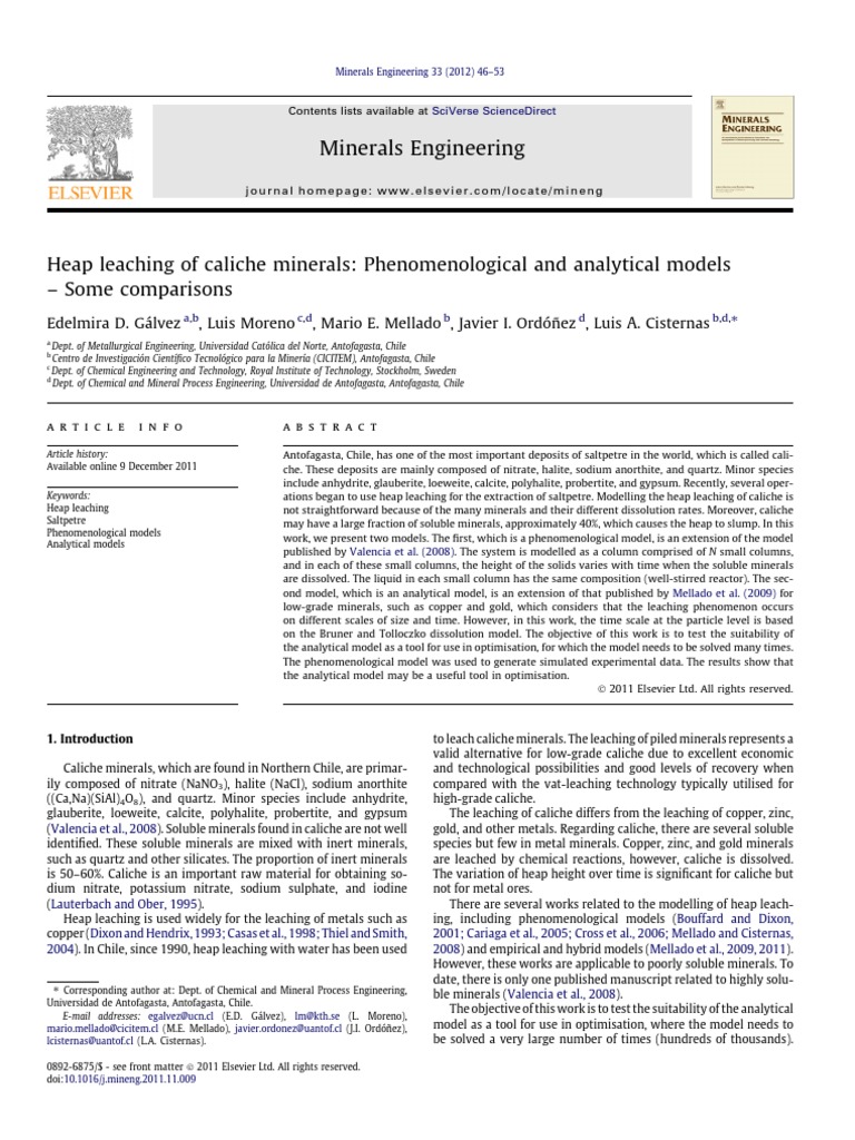 Gálvez Et Al. - 2012 - Heap Leaching of Caliche Minerals Phenomenologica | PDF | Solubility ...