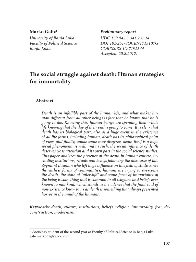 The Social Struggle Against Death: Human Strategies For Immortality ...