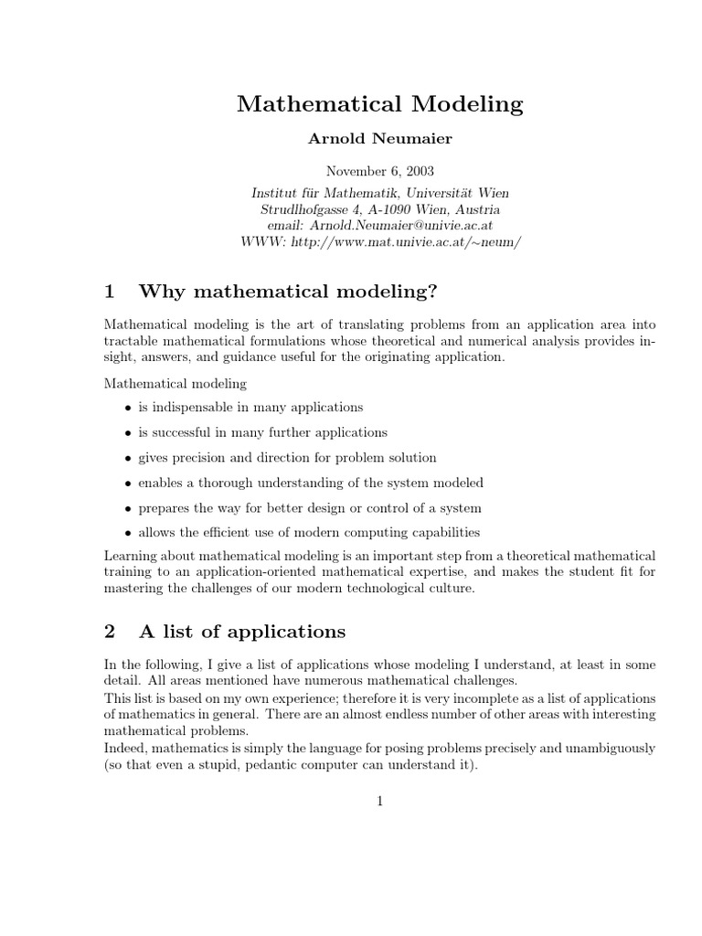 1 Why Mathematical Modeling? | PDF | Numerical Analysis | Time Series