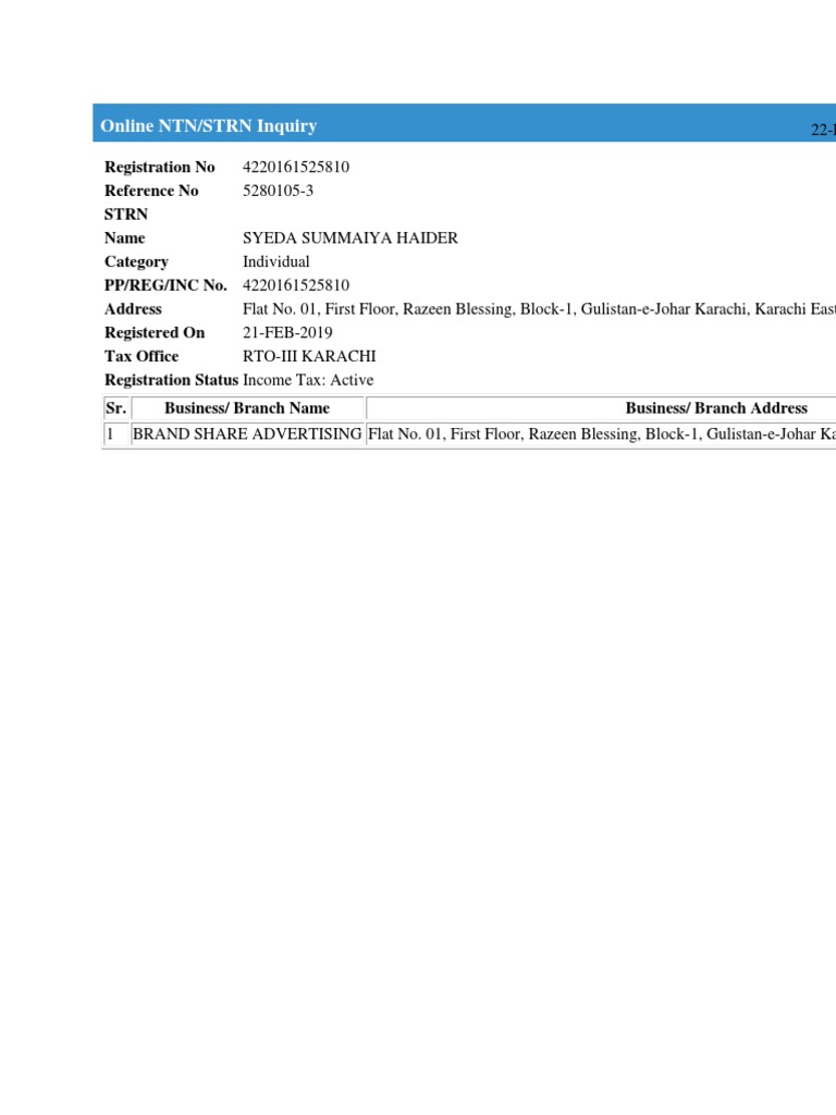 NTN/STRN Inquiry for Individuals | PDF