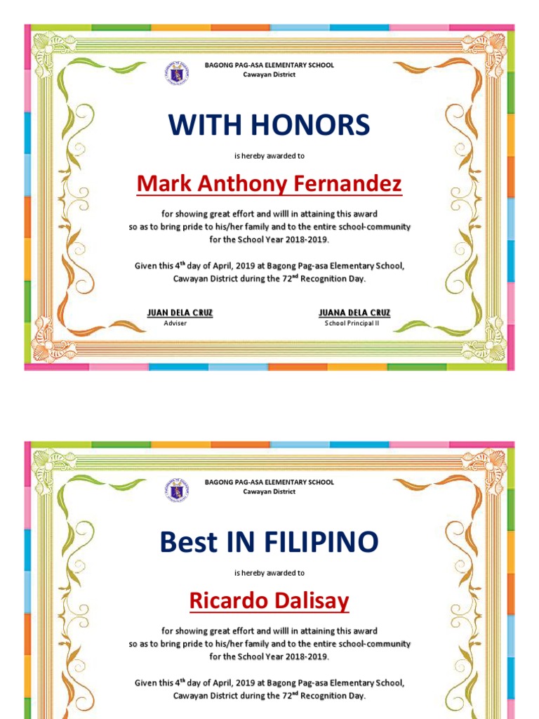 Recognition Graduation Moving Up Award Certificates | PDF