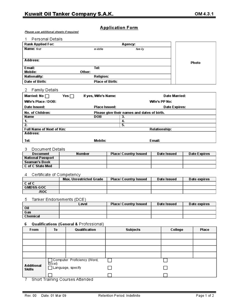 Kuwait Oil Tanker Company S.A.K.: 1 Personal Details | PDF | Oil Tanker ...