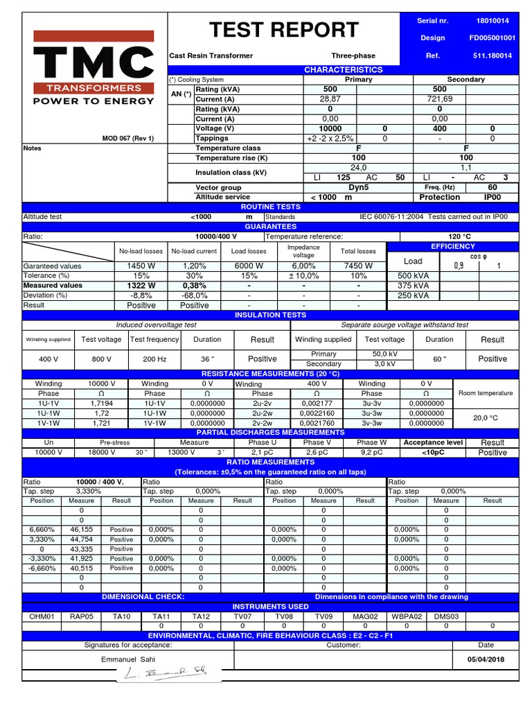 Dyn5 Transformer Test Report | PDF | Transformer | Electronic Engineering