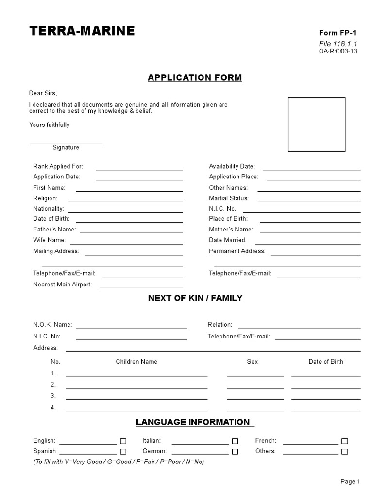 FP-1 Application Form | PDF | Ships | Machines