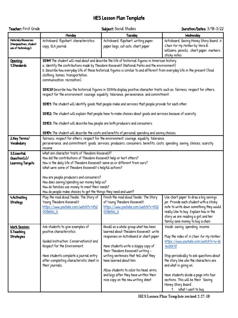 Ss Mar 18-22 | PDF | Theodore Roosevelt | Lesson Plan