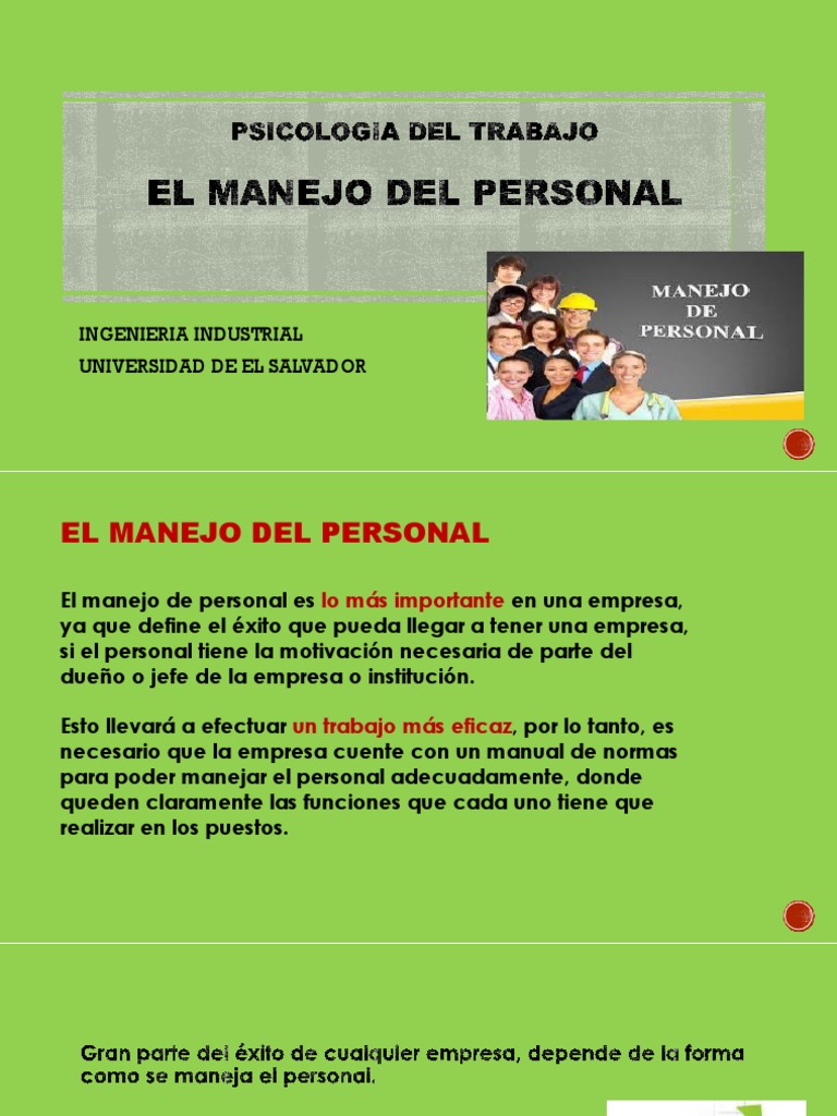 Manejo Del Personal. Presentacion | PDF | Liderazgo | Sicología