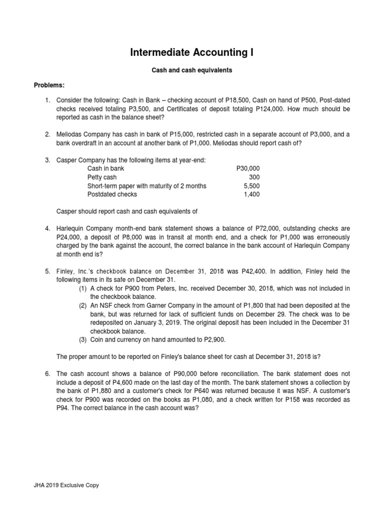 Intermediate Accounting I - Cash and Cash Equivalents | PDF | Cash And ...