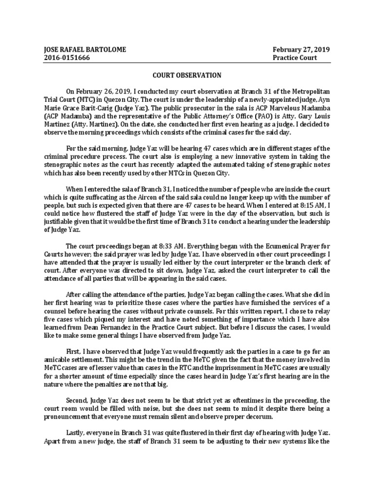 First Day on the Bench: Observing a New Judge's Innovations and ...