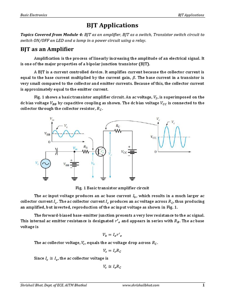Basic Electronics (18ELN14/18ELN24) - BJT Applications (Module 4) | PDF | Bipolar Junction ...