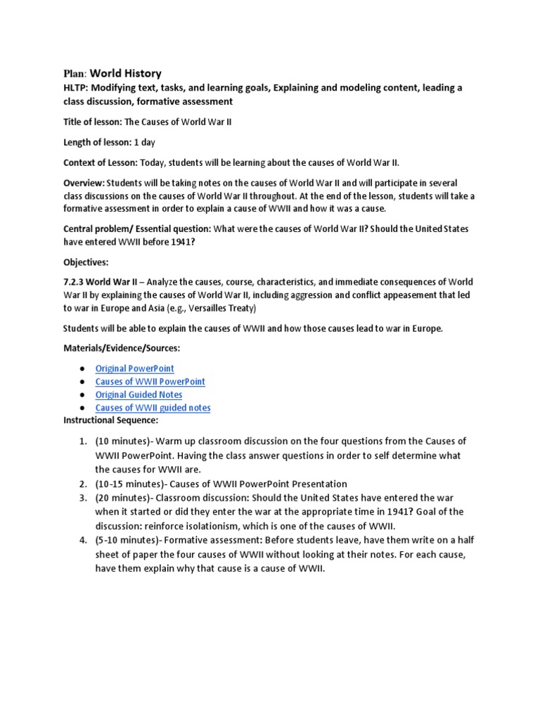 Causes of Wwii Lesson Plan | PDF