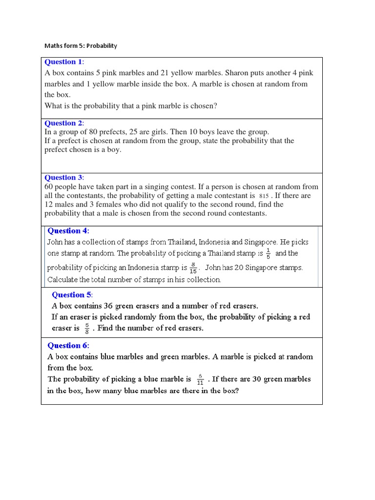 Maths Form 5: Probability | PDF