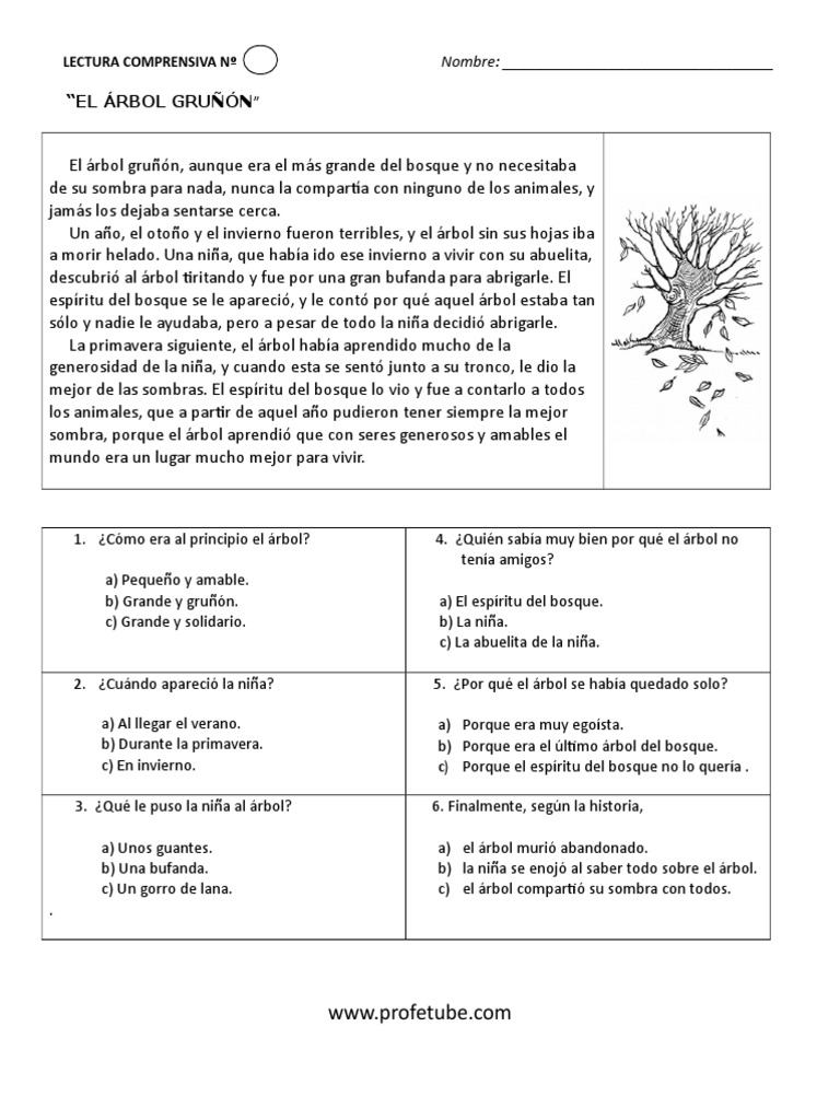 Lectura Comprensiva Elarbol Gruñon | PDF