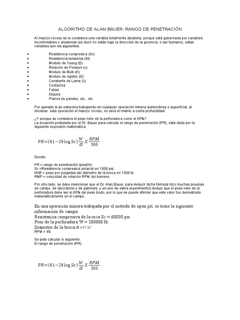 Algoritmo de Alan Bauer | PDF | Velocidad | Perforar