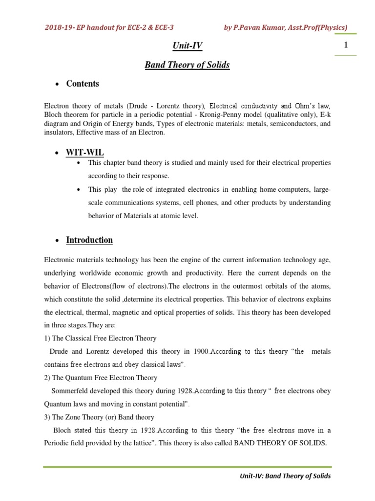 4.1.unit-4 - Band Theory of Solids - ECE-2 and 3 | PDF | Electronic ...